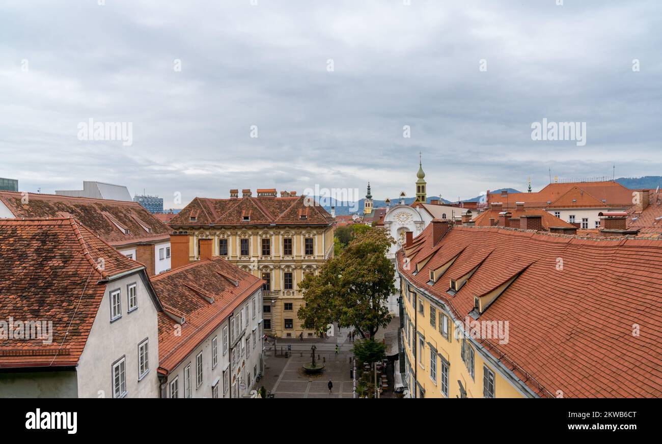 Graz, Austria - 9 October, 2022: view of the rooftops of the old centre ...