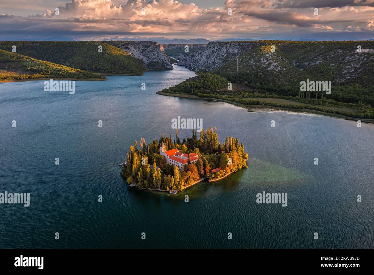 Visovac, Croatia - Aerial view of Visovac Christian monastery in Krka ...