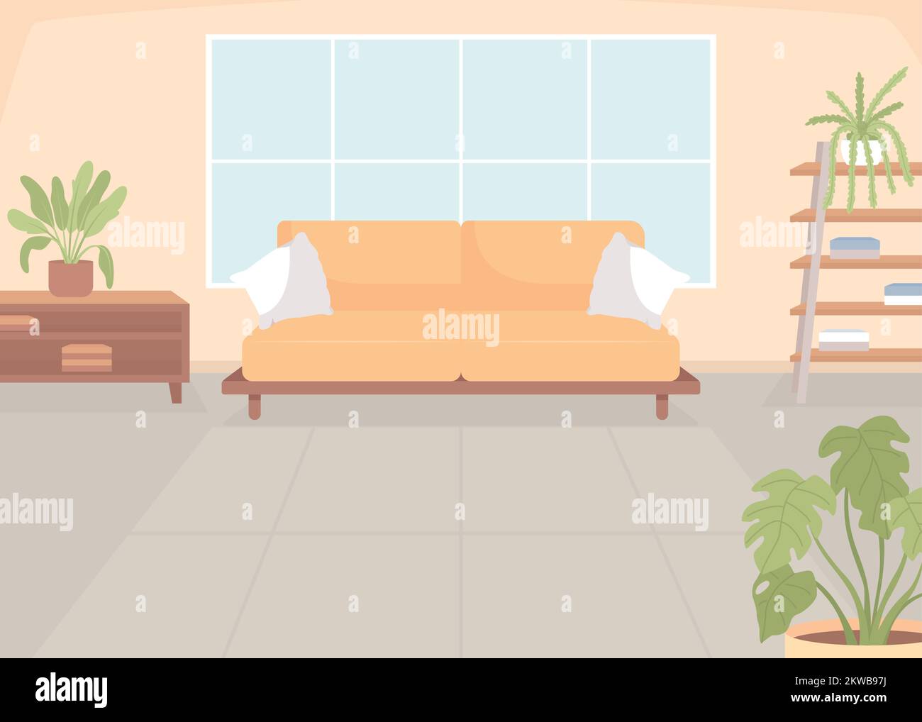Comfortable sofa in living room flat color vector illustration Stock ...
