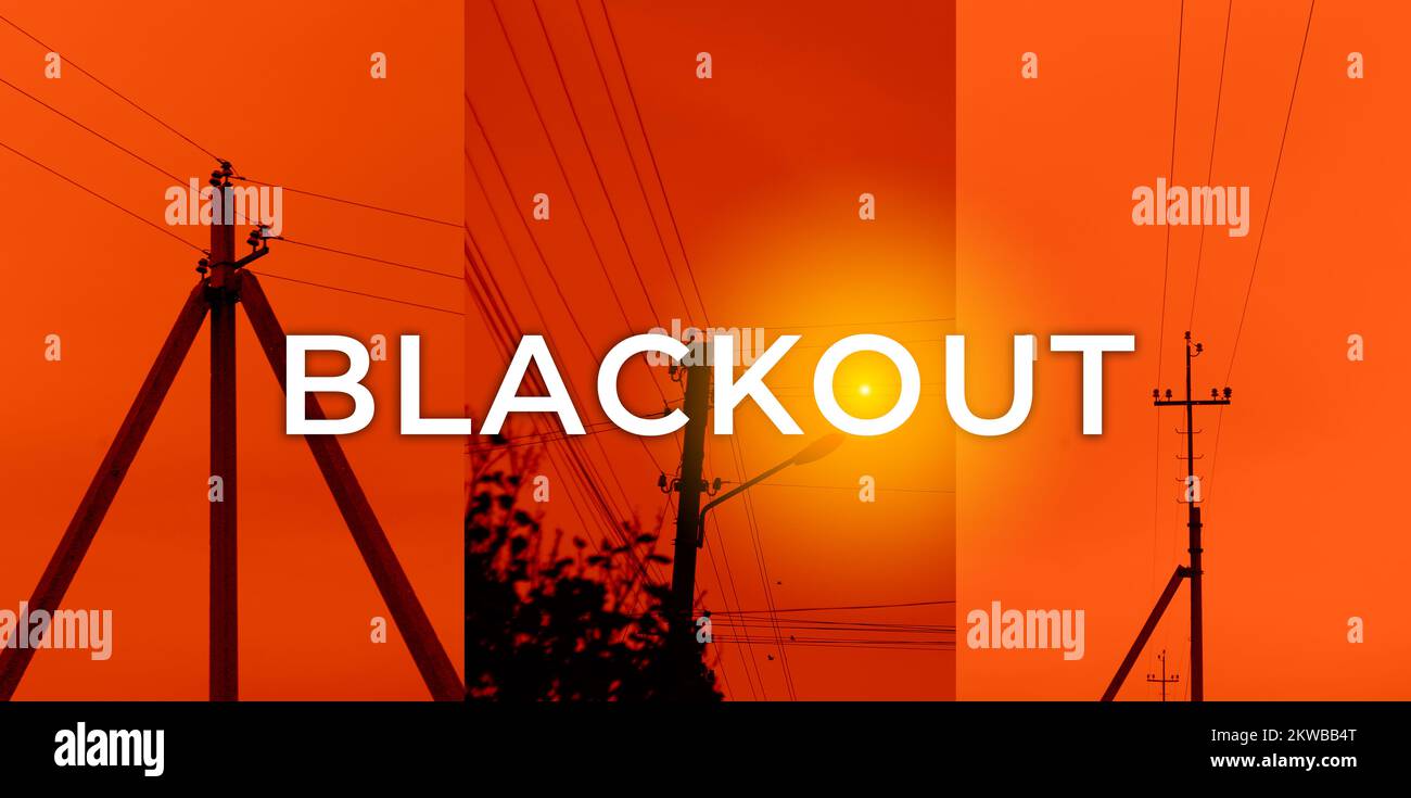 Blackout, power grid overloaded. Blackout concept. Earth hour. Burning ...