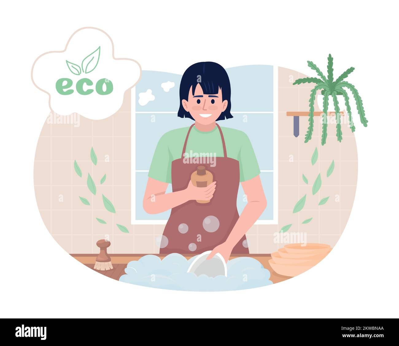 Eco dish washing liquid 2D vector isolated illustration Stock Vector ...