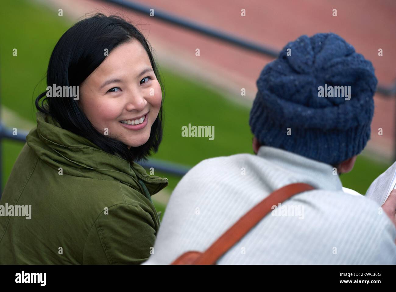 College life is awesome. High angle shot of two students sitting on ...