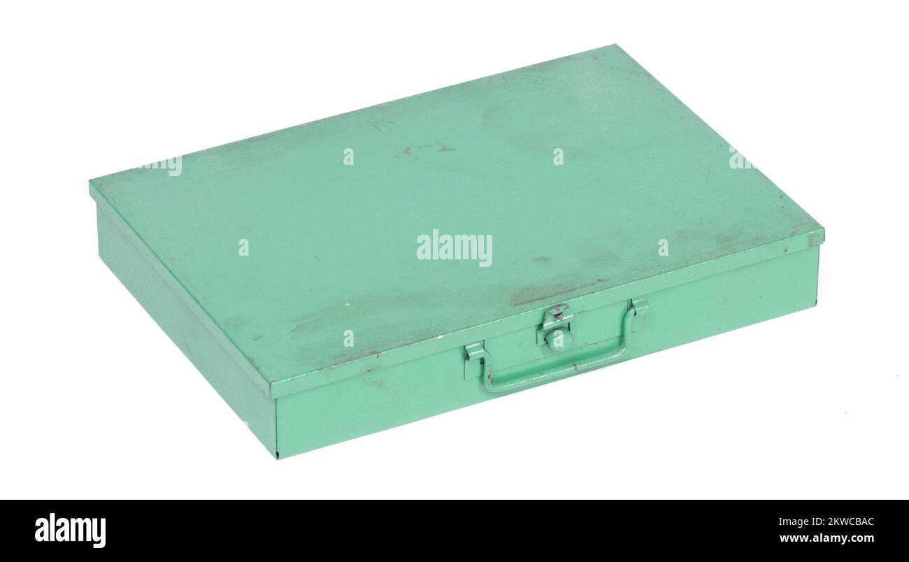 Old metal box isolated on white background Stock Photo - Alamy