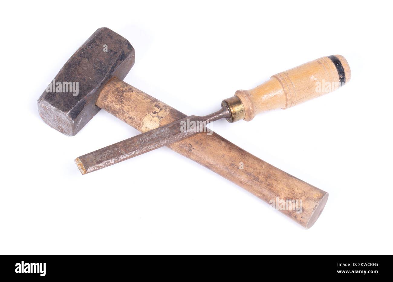 Old rusty chisel and hammer isolated on a white background Stock Photo ...