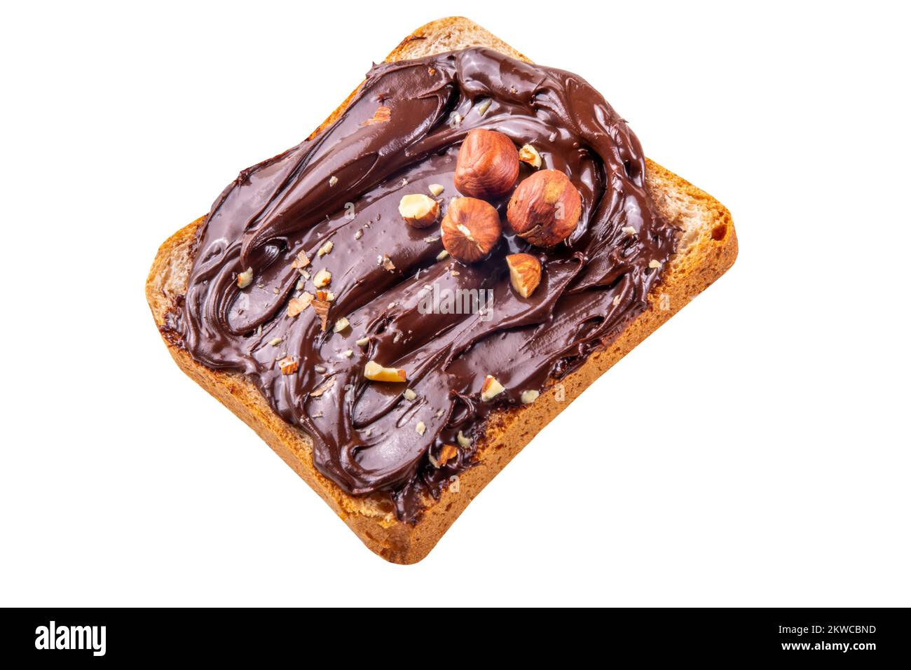 Bread with chocolate hazelnuts paste cream isolated on white background ...