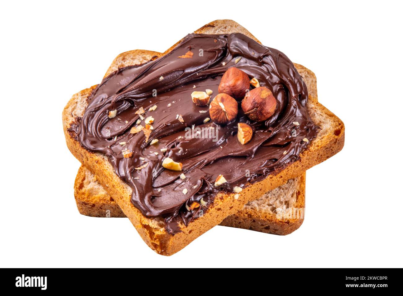 Bread with chocolate hazelnuts paste cream isolated on white background ...