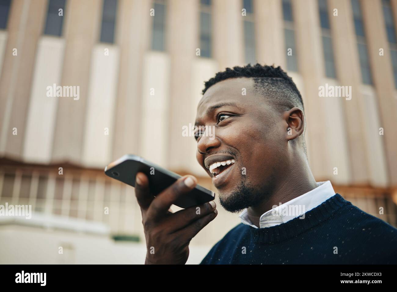 Business man recording audio message with phone, communication with 5g ...