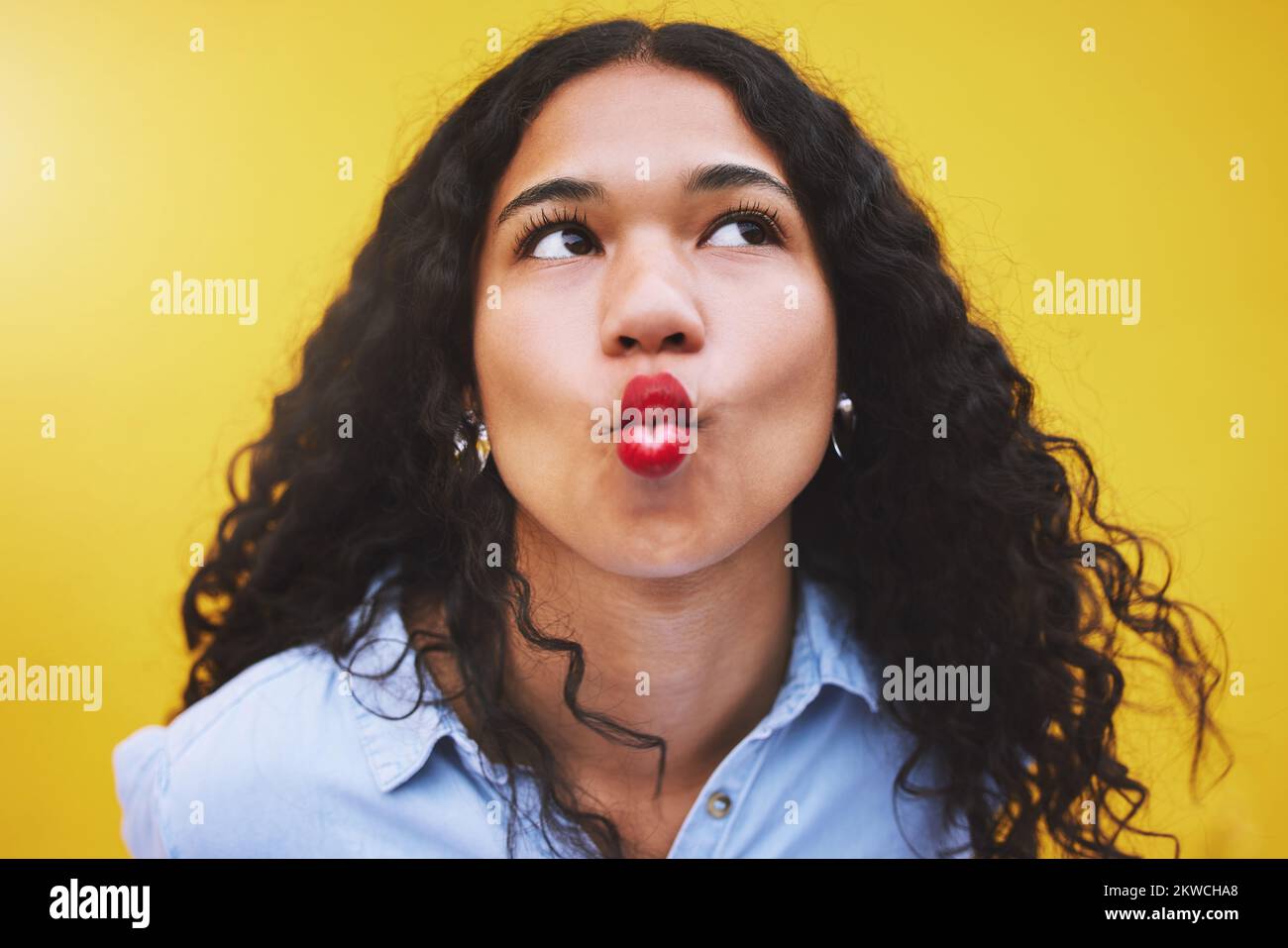 Black woman lips in kiss, red cosmetic lipstick and face closeup on ...