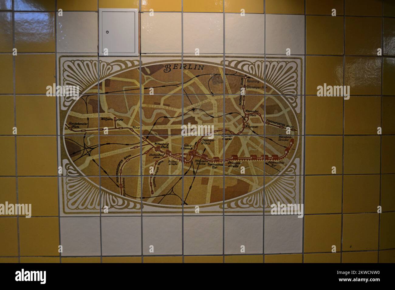 A decorative map in ceramic tiles depicting the stations of the U Bahn on the Berlin U Bahn ...