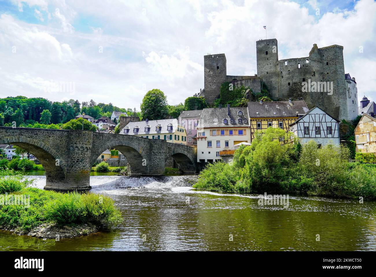 Runkel Castle in Runkel. Old castle on the Lahn with an old stone ...