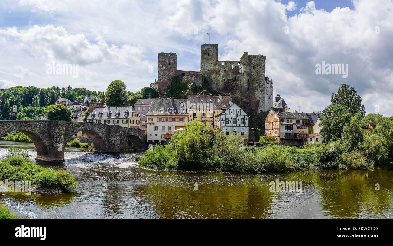 Runkel Castle in Runkel. Old castle on the Lahn with an old stone ...