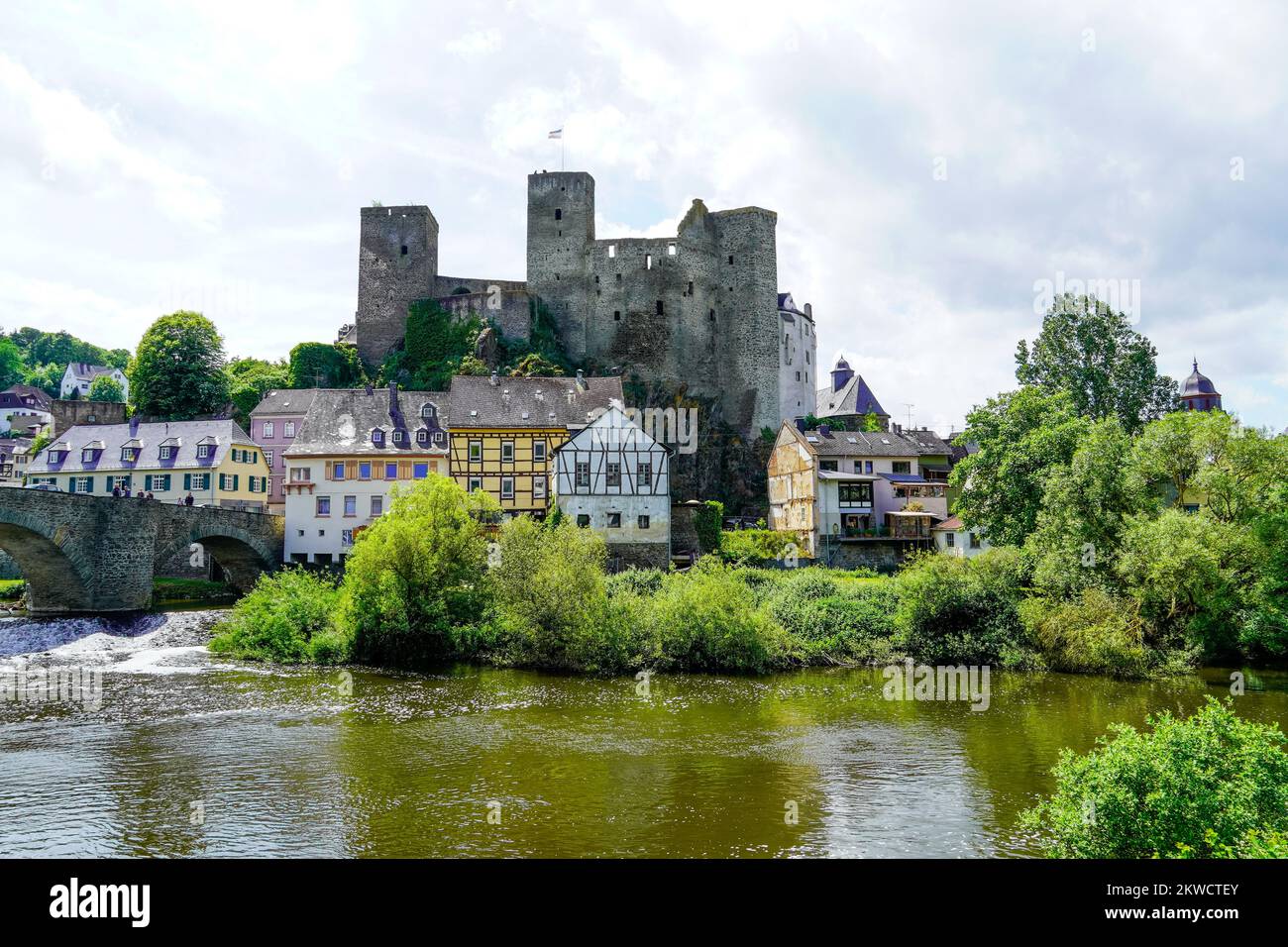 Runkel Castle in Runkel. Old castle on the Lahn with an old stone ...