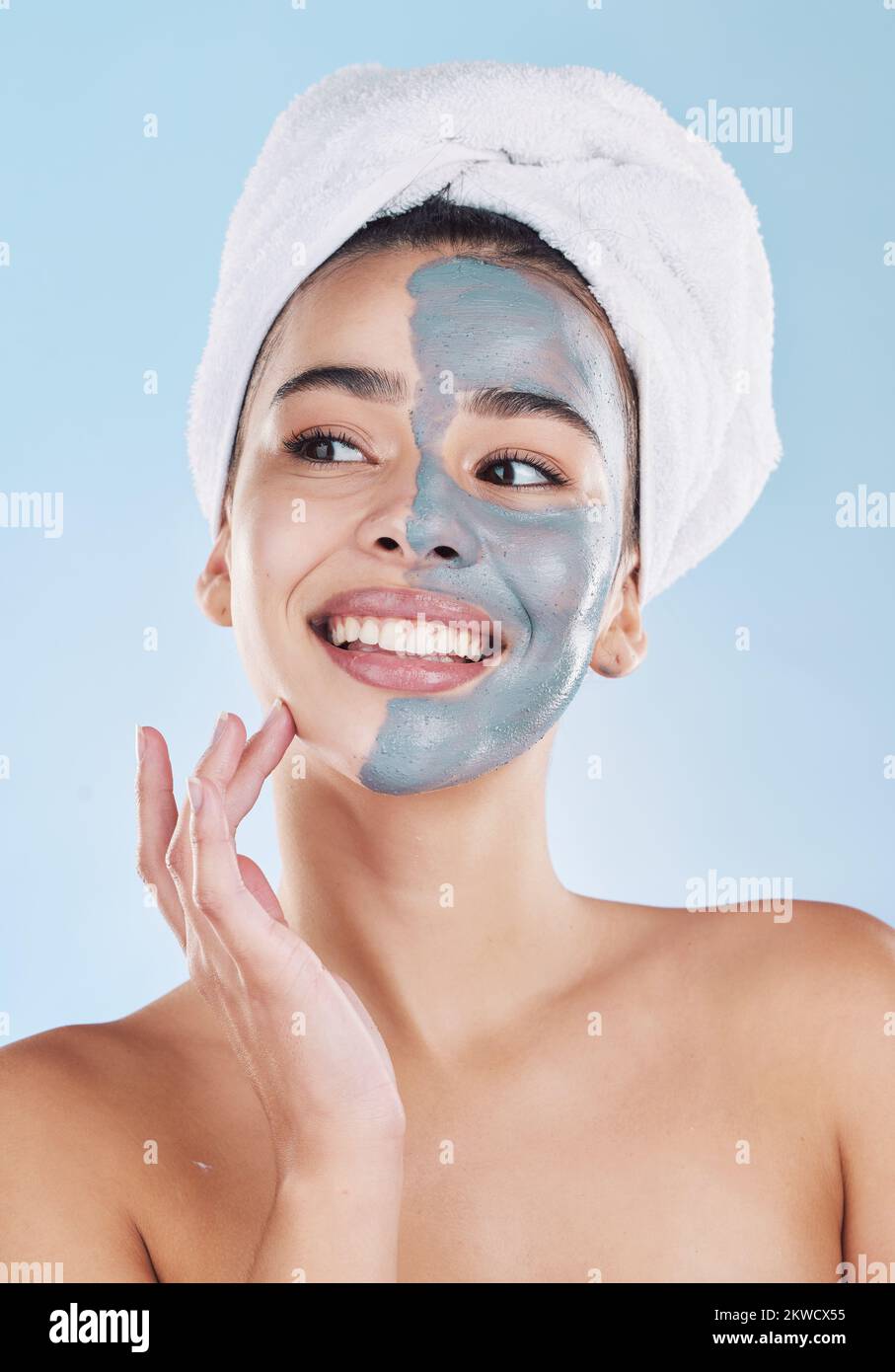 Skincare, facial mask beauty model and health woman with wellness ...