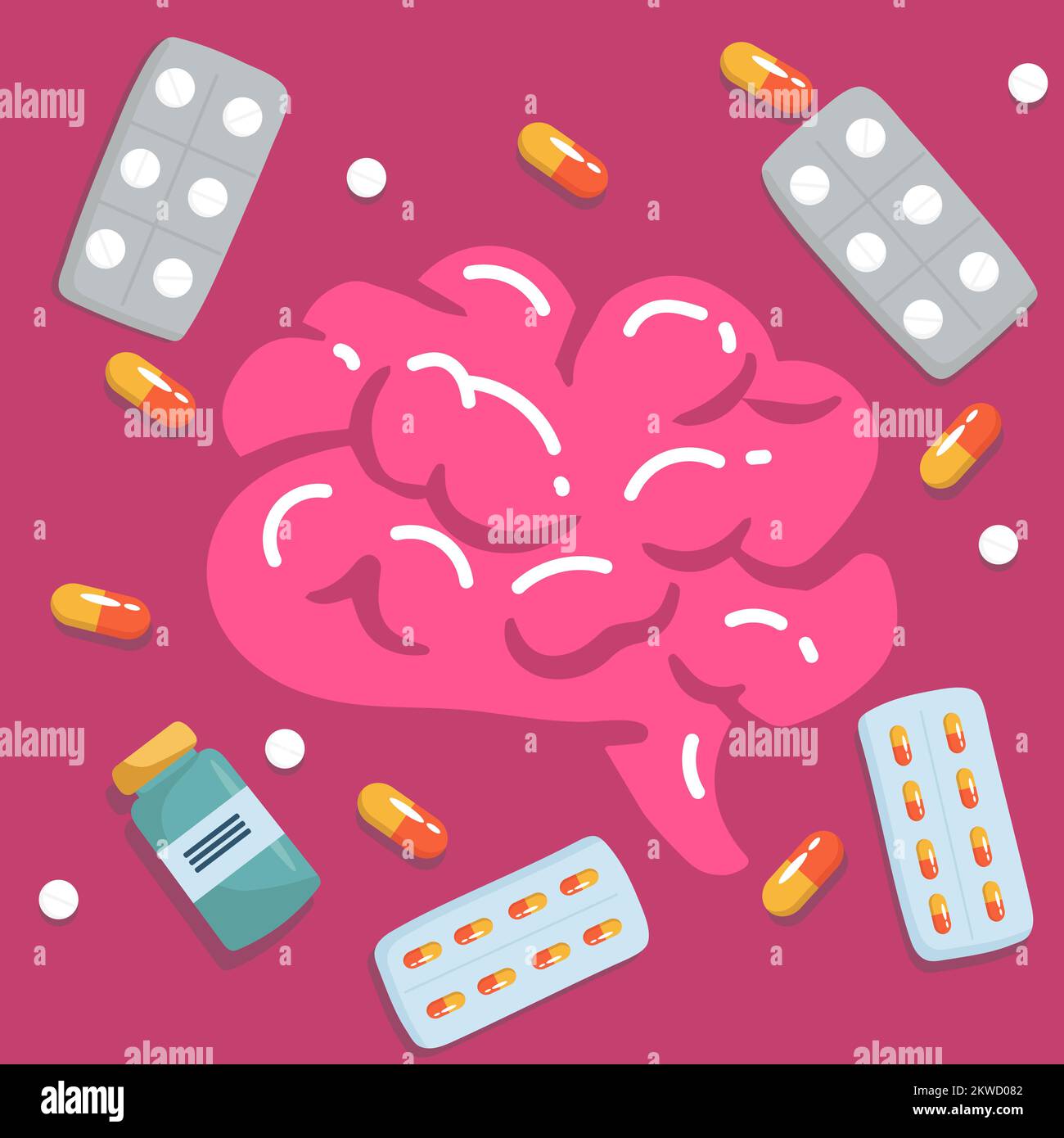 Bottle Pills Brain neon light sign vector. Glowing bright icon Bottle ...