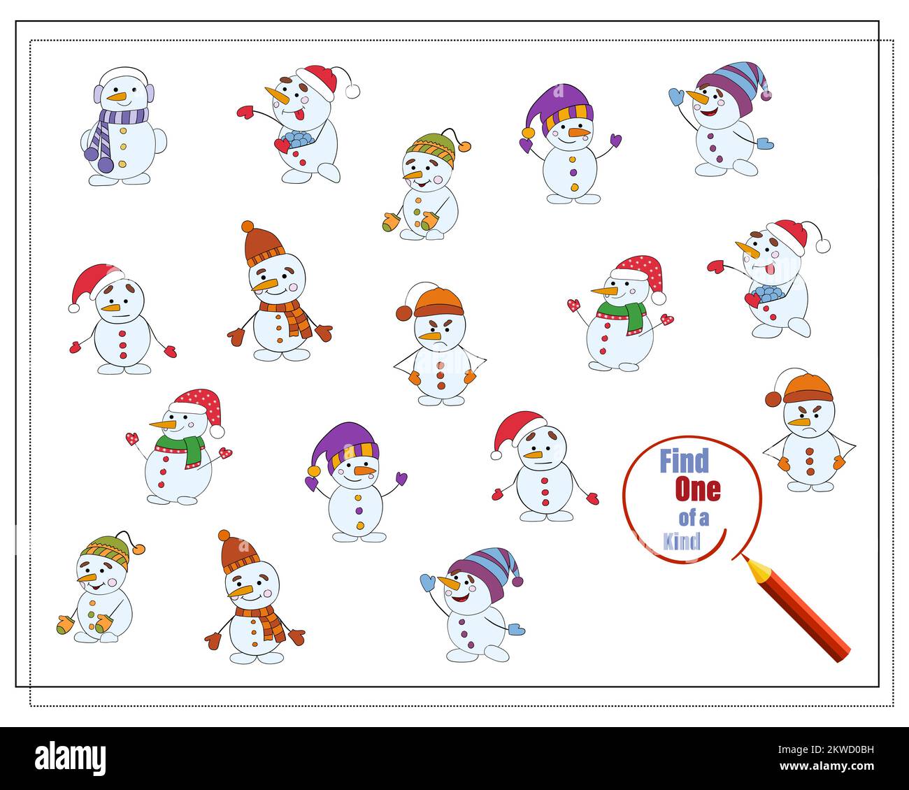 A puzzle game for kids, find the one of a kind. Cartoon Snowman Stock ...