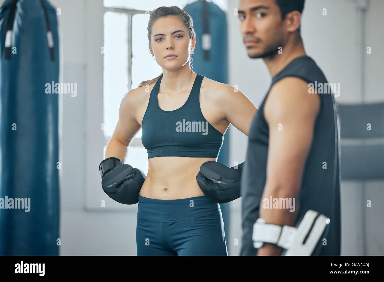 Boxing gym, combat sport and woman training for fight, exercise and ...