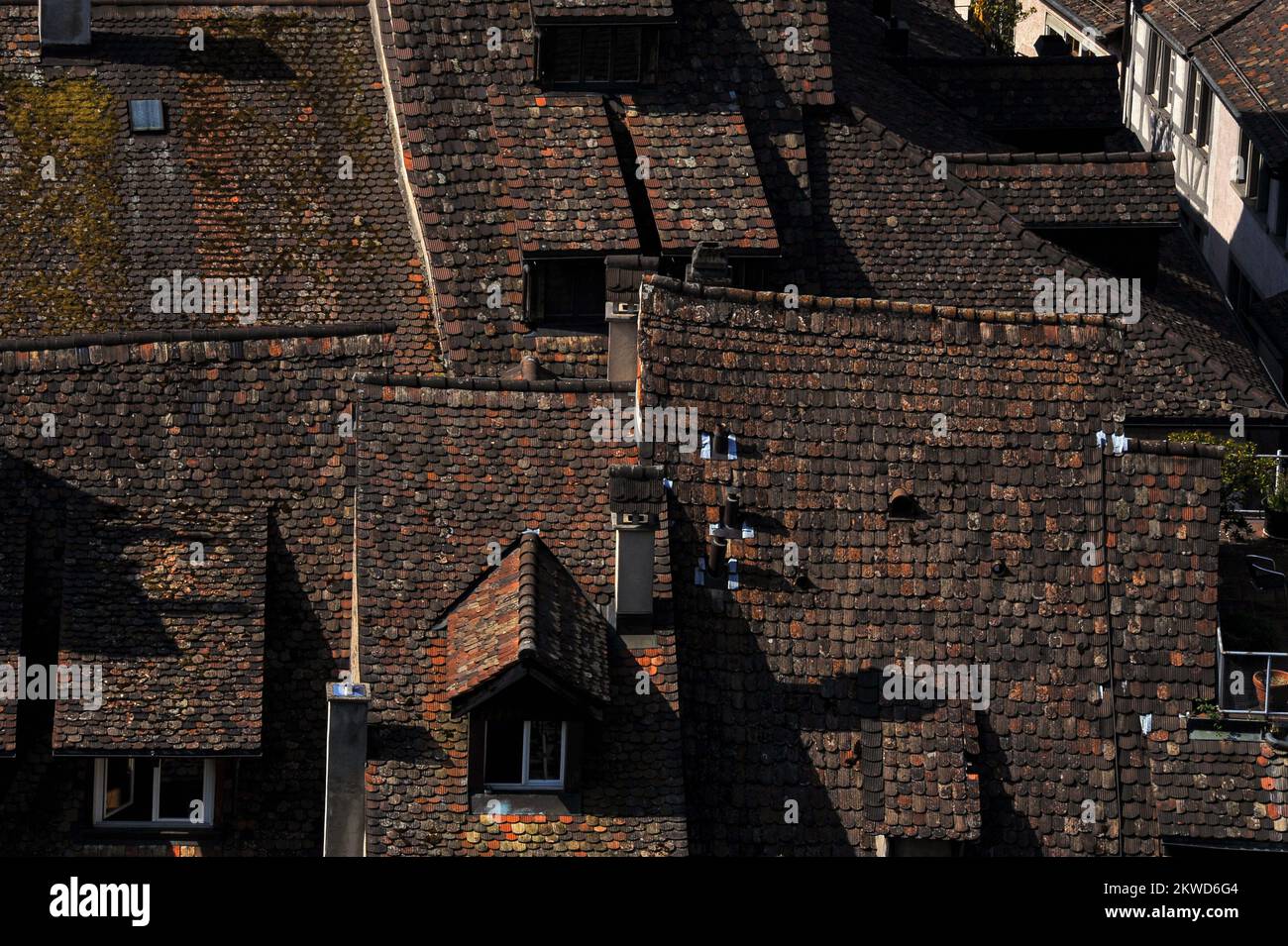 Weathering turns traditional clay shingle tiles from bright orange when ...