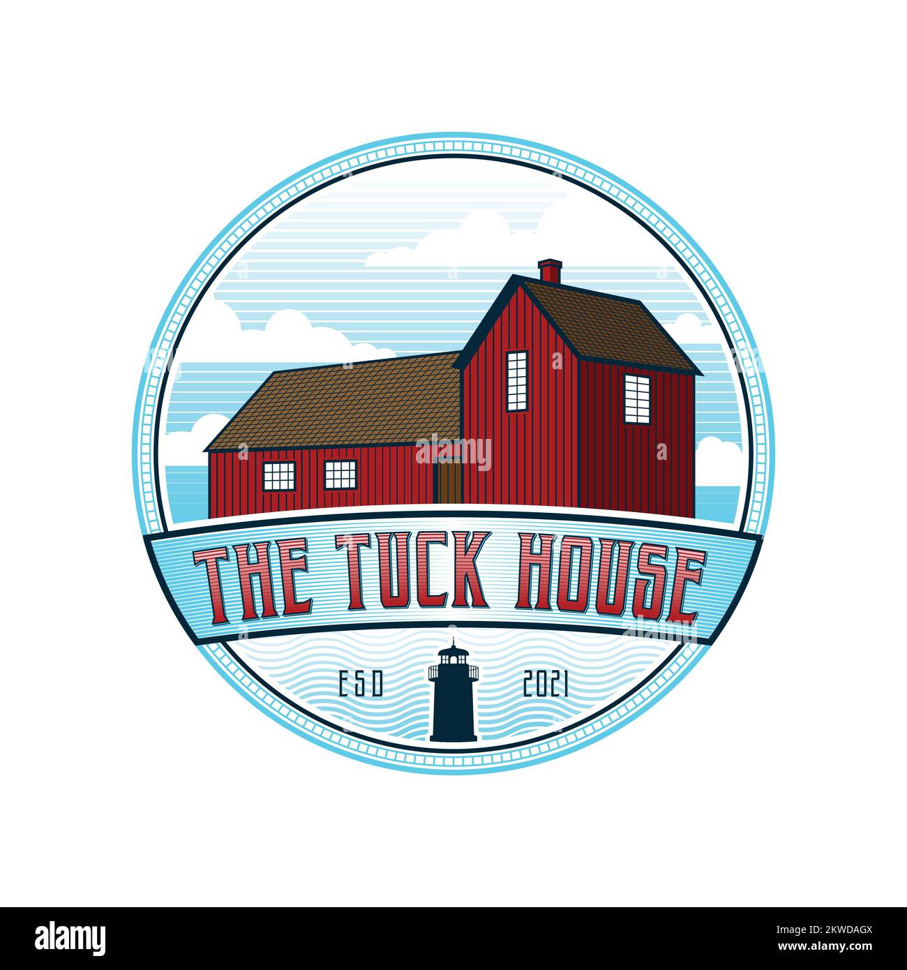 Lighthouse nautical label blue Stock Vector Images - Alamy
