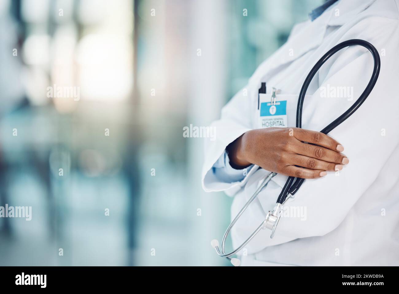 Black doctor hands, stethoscope and healthcare in hospital for medical ...