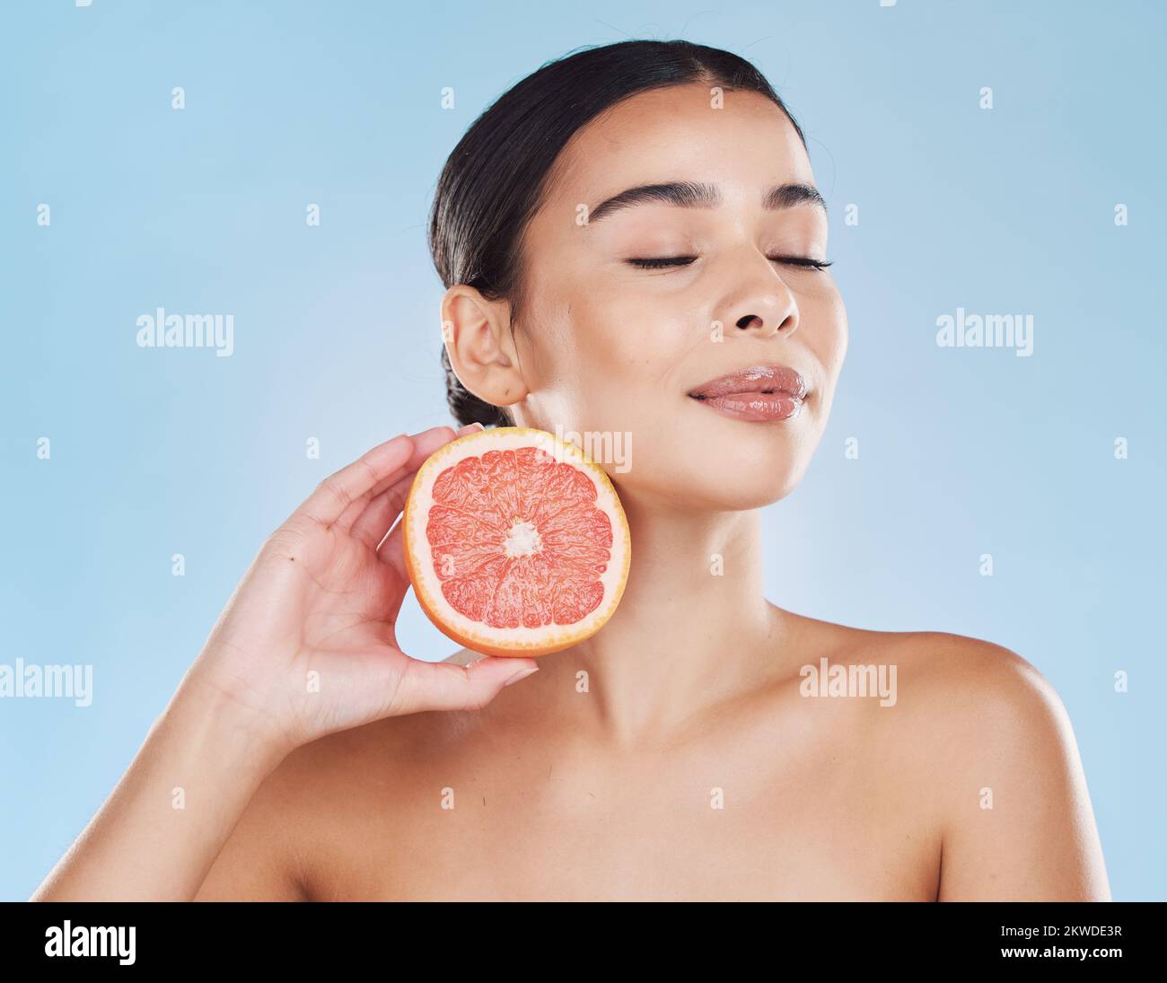 Skincare, wellness beauty woman with grapefruit in hand with healthcare ...