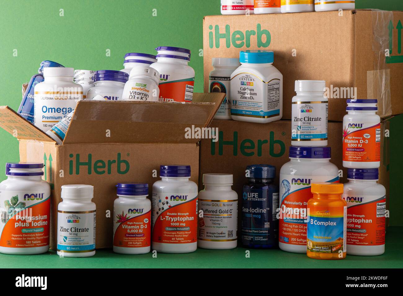Vitamins, minerals and micronutrients from iHerb box. Lots of different ...