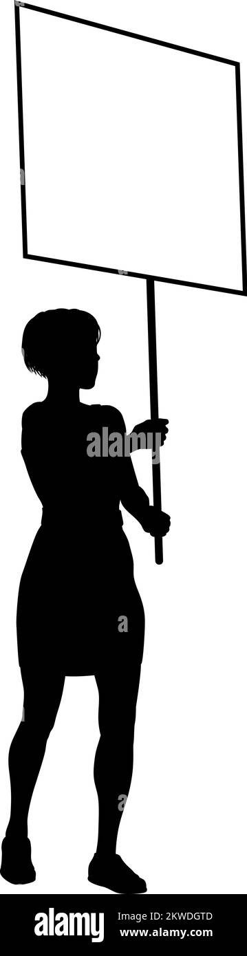 Protest Rally March Picket Sign Silhouette Person Stock Vector Image ...