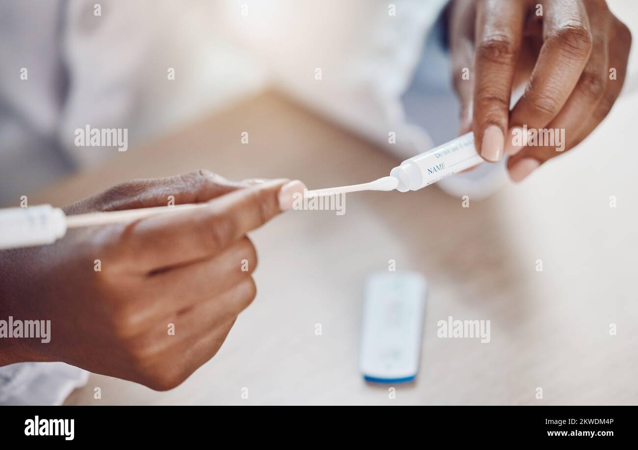 Healthcare, compliance and covid test by woman using rapid results ...