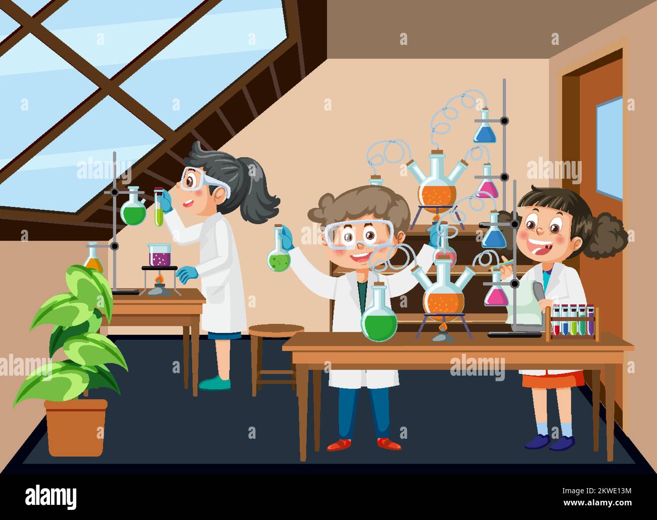 Student doing science experiment in laboratory illustration Stock ...