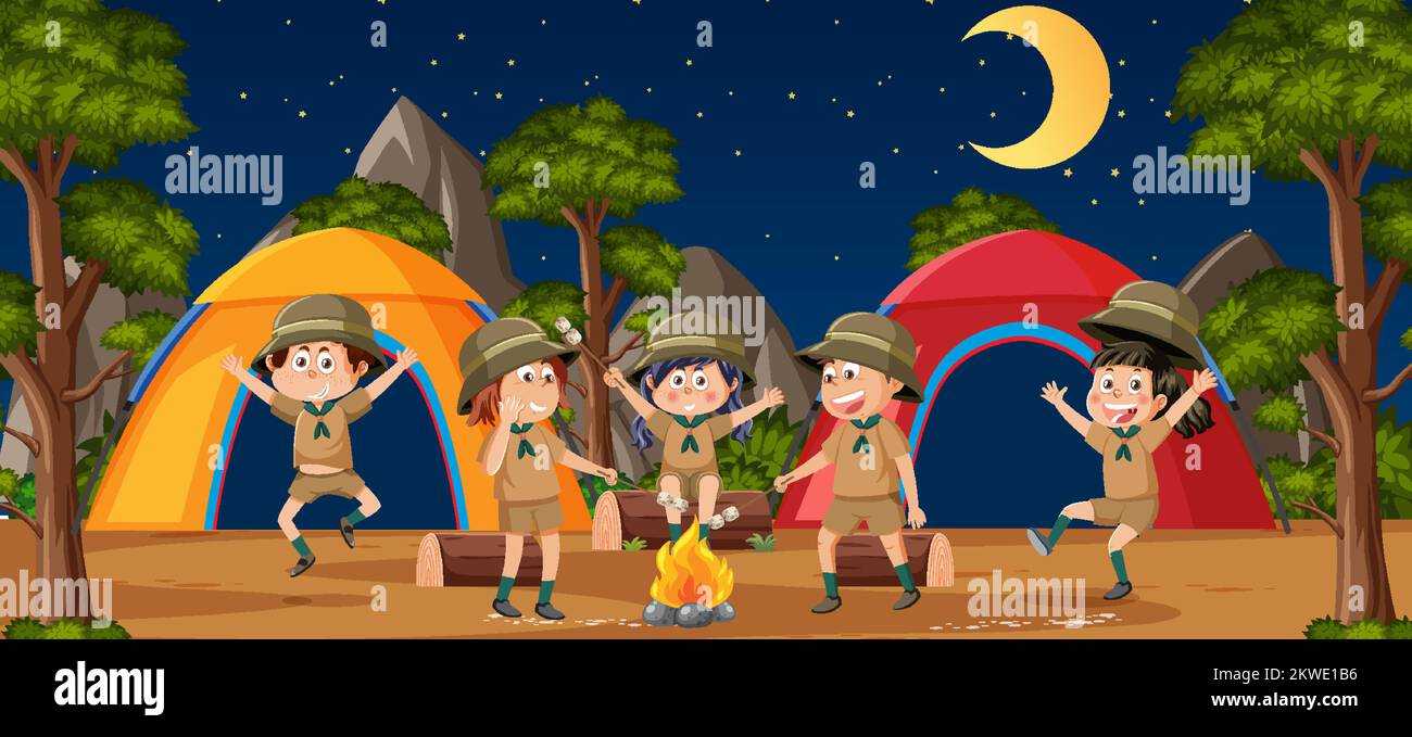 Children camping out forest scene illustration Stock Vector Image & Art ...