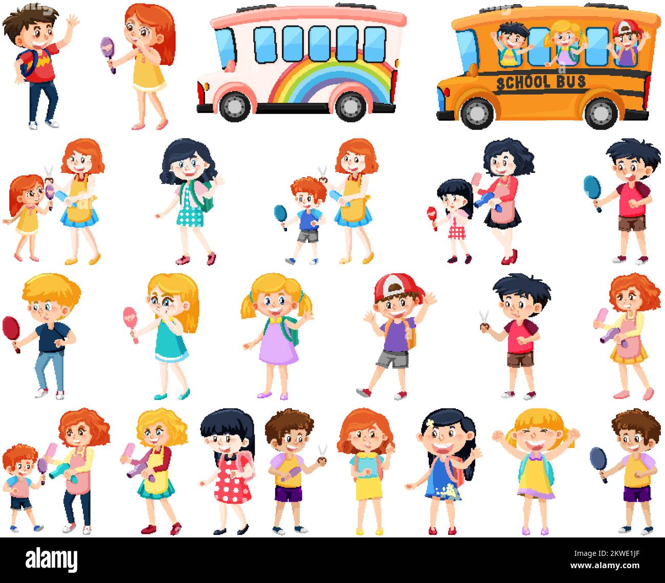 Set of cute school kids cartoon characters illustration Stock Vector ...