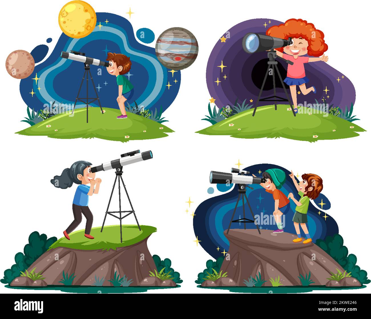 Kids using telescopes collection illustration Stock Vector Image & Art ...
