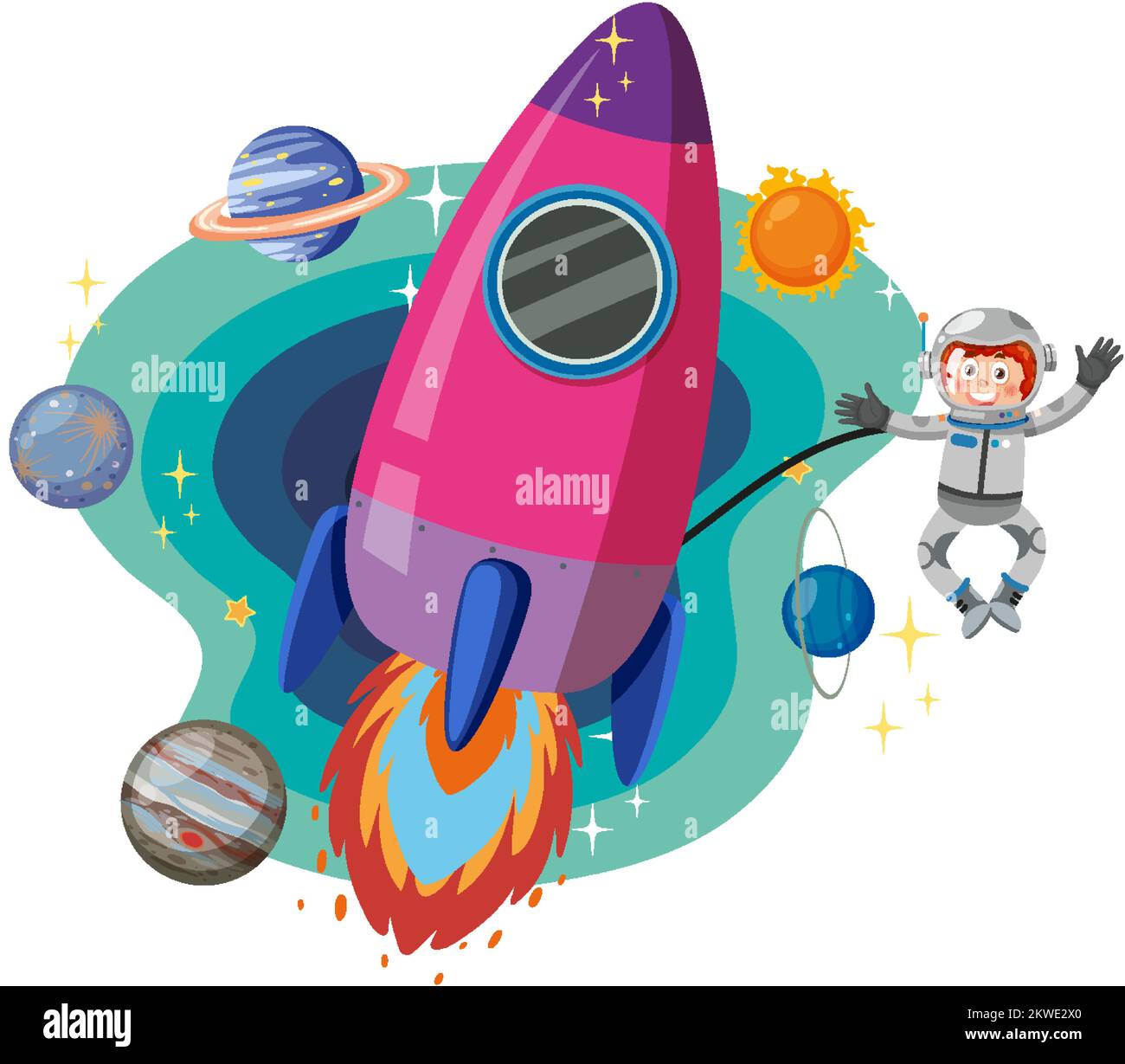Astronaut with rocketship in cartoon style illustration Stock Vector ...
