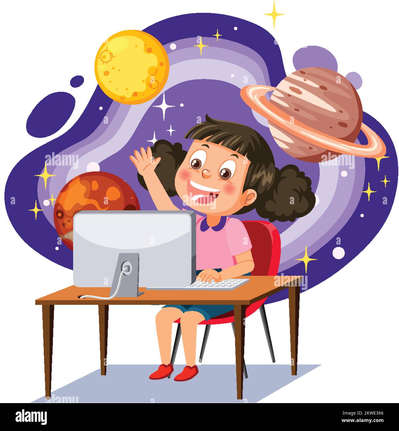Student girl learning astronomy illustration Stock Vector Image & Art ...