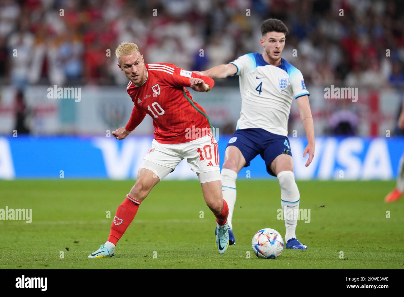 Al Rayyan, Qatar. 29th Nov, 2022. (L to R) Aaron Ramsey (WAL), Declan ...