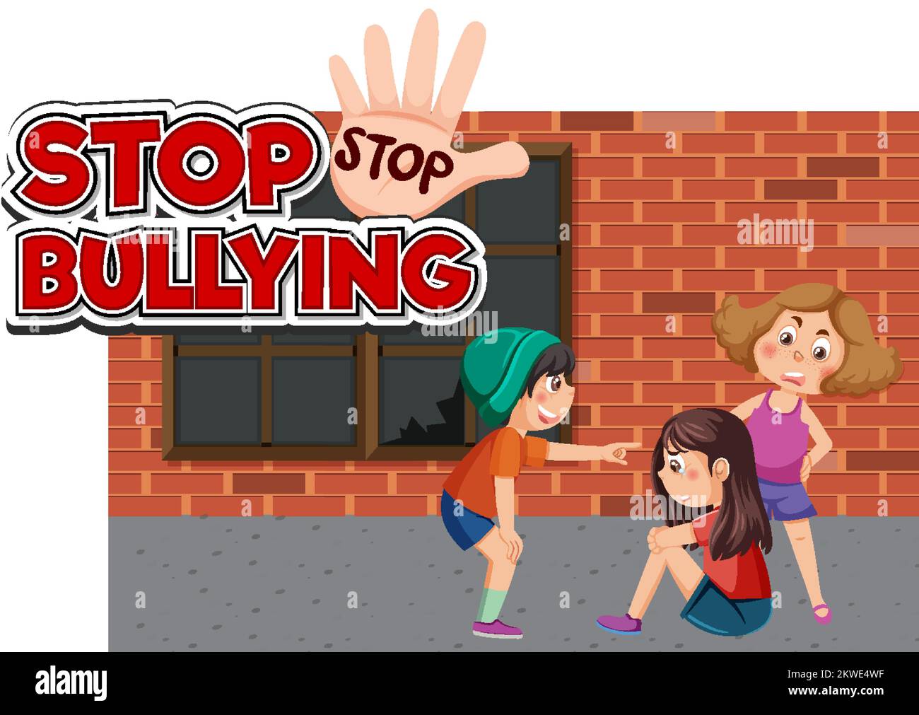 Stop bullying text with school kids illustration Stock Vector Image ...