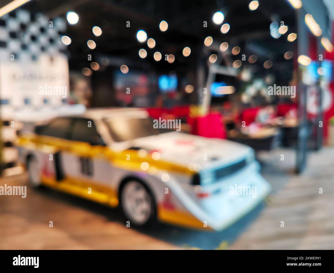 Blurred and Soft focus of retro sport car model on display in a car ...