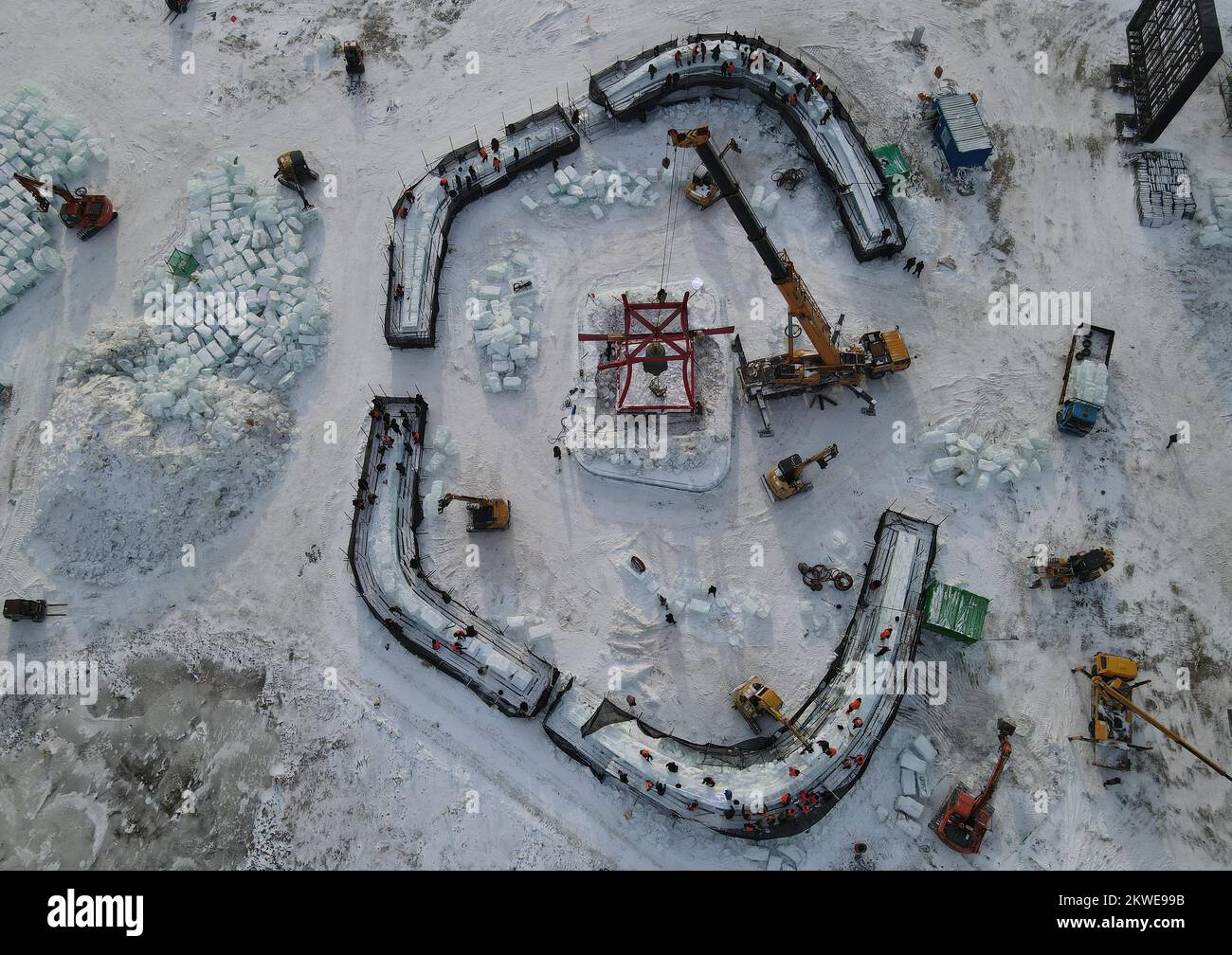 Aerial photo shows the ice construction of the 24th Harbin Ice-Snow ...