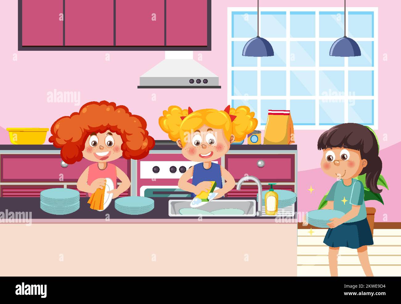 Cartoon children cleaning the house illustration Stock Vector Image ...