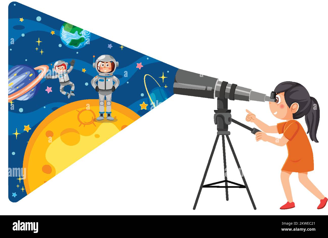 Girl observing the sky through telescope illustration Stock Vector ...