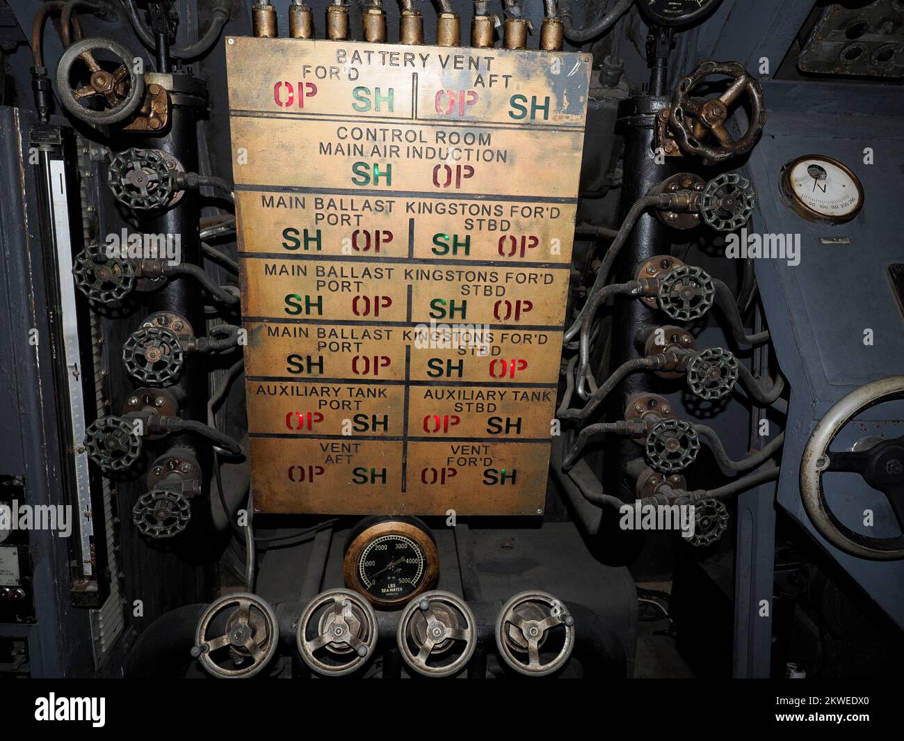 inside ii world war submarine control room detail Stock Photo - Alamy
