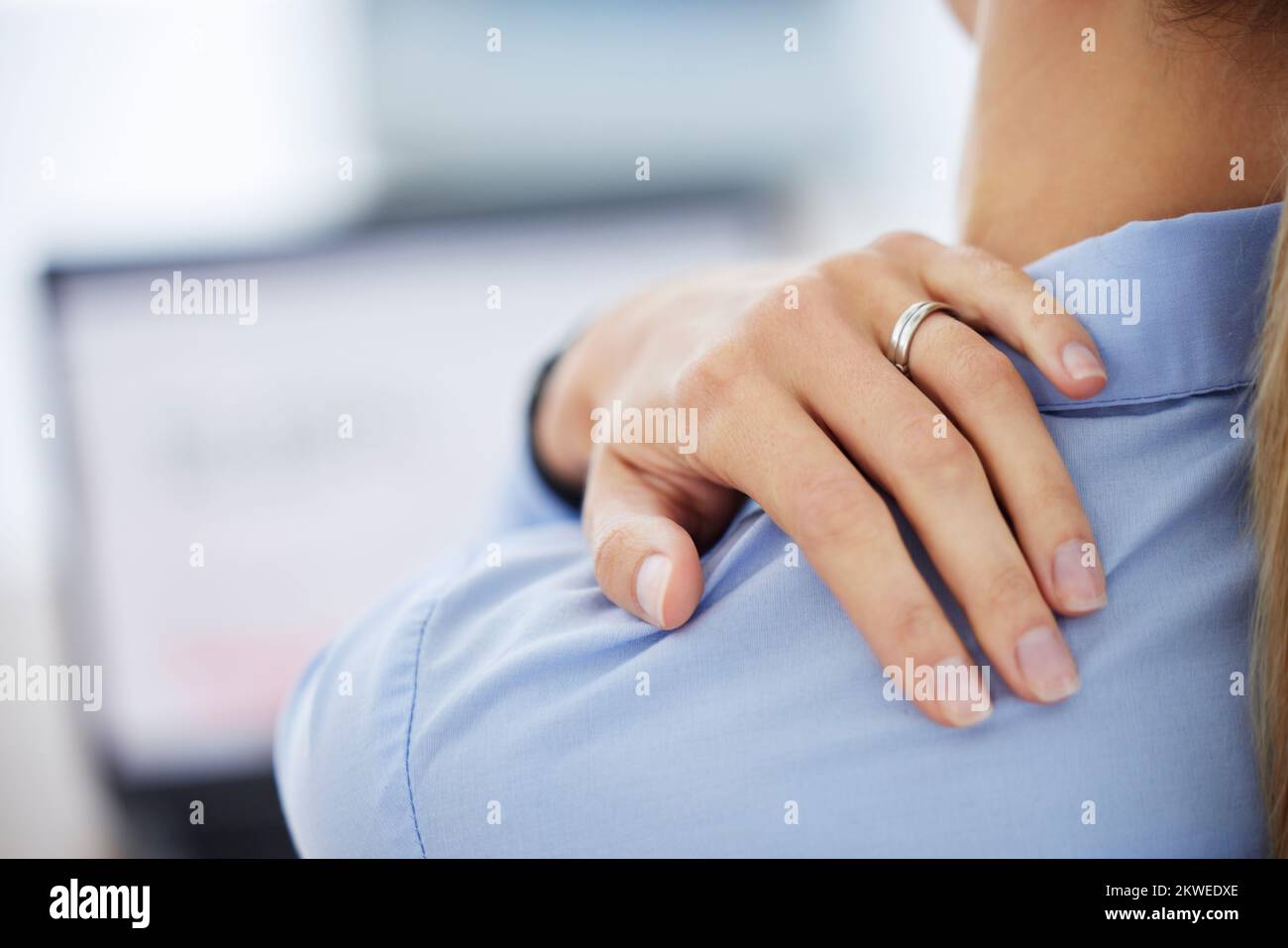 Business woman hand, shoulder pain and stress injury from muscle ...
