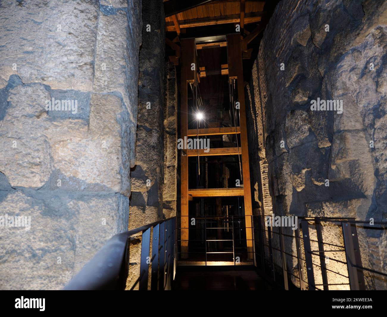 winch reproduction inside Colosseum Rome interior view at night on ...