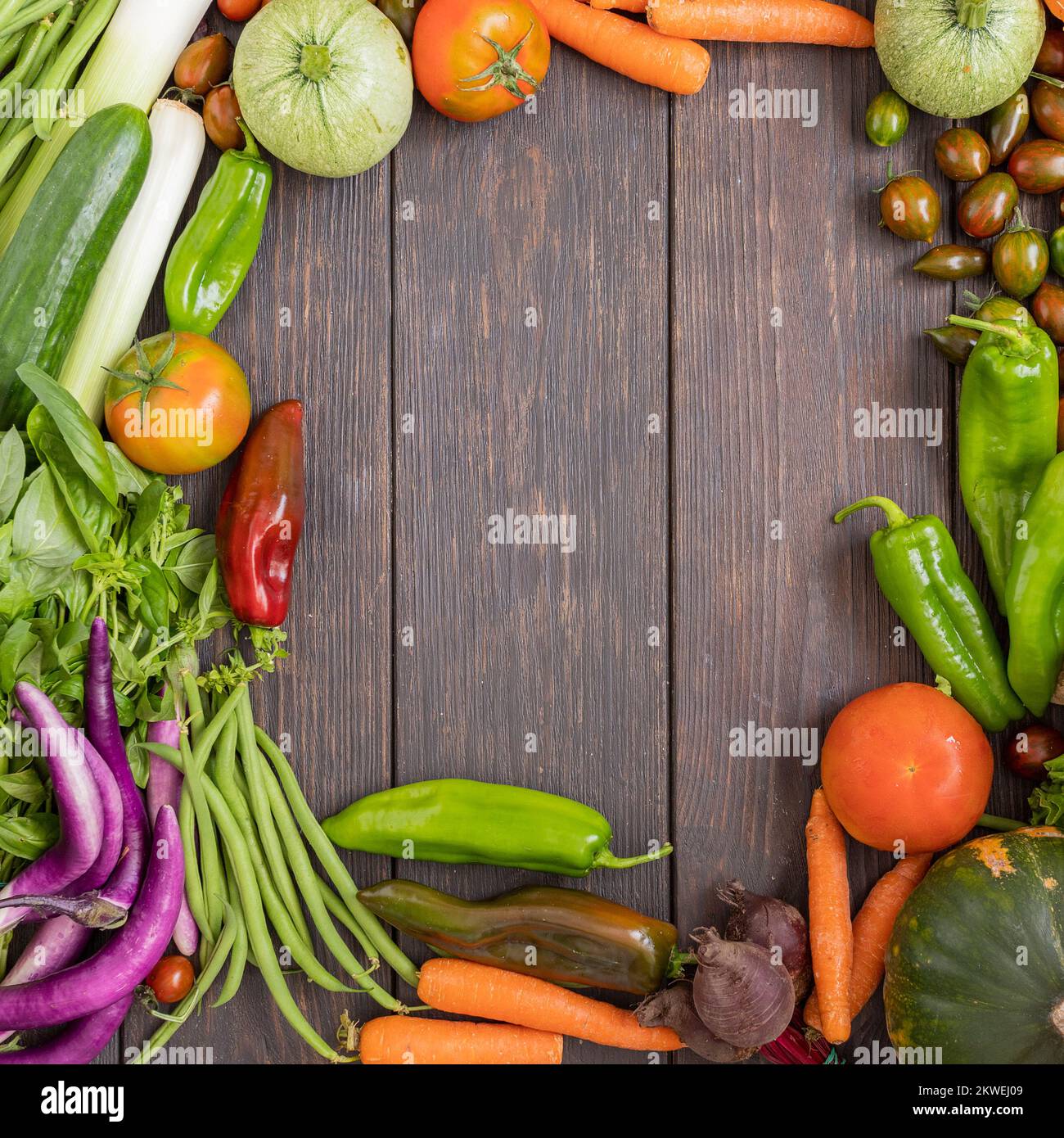 Wooden table with different vegetables. Healthy lifestyle and ...