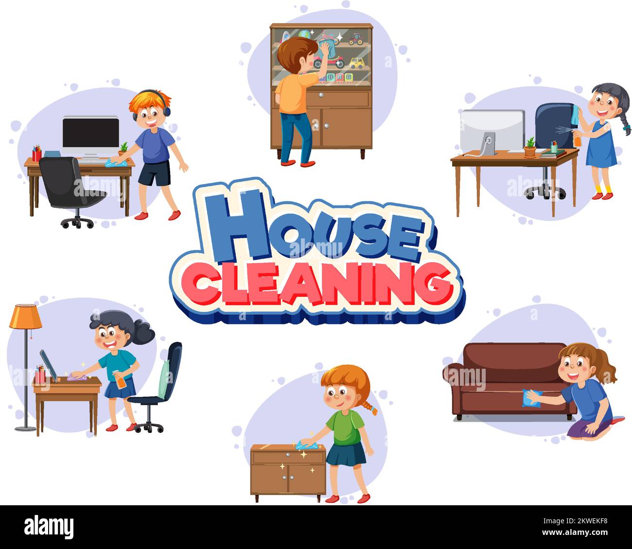 Kids cleaning at home set illustration Stock Vector Image & Art - Alamy