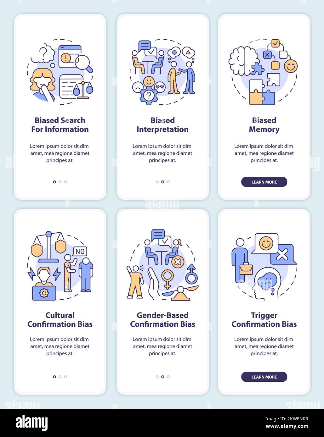 Confirmation Bias In Psychology Onboarding Mobile App Screen Set Stock Vector Image And Art Alamy