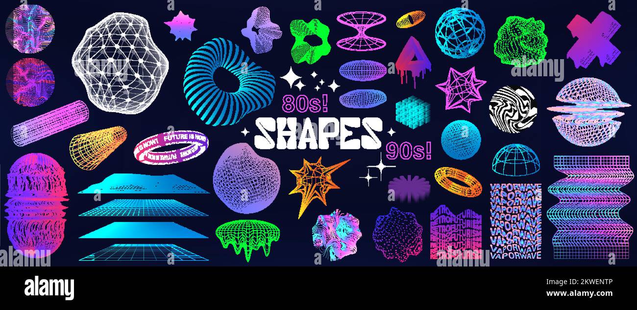 Retrofuturistic trendy 3D universal geometric shapes Stock Vector Image ...