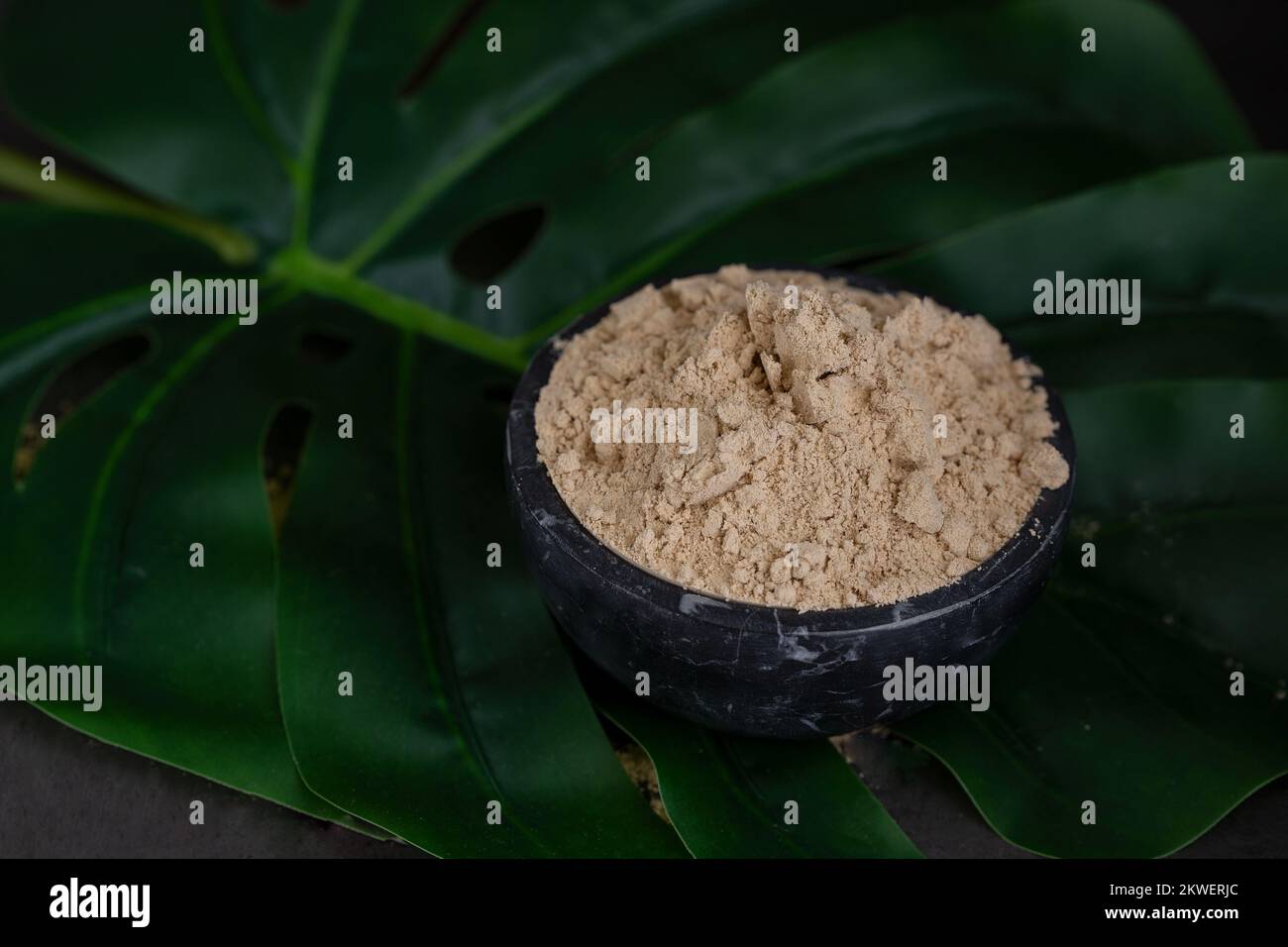 Black marble mortar with Gofio, Canarian flour made from different ...