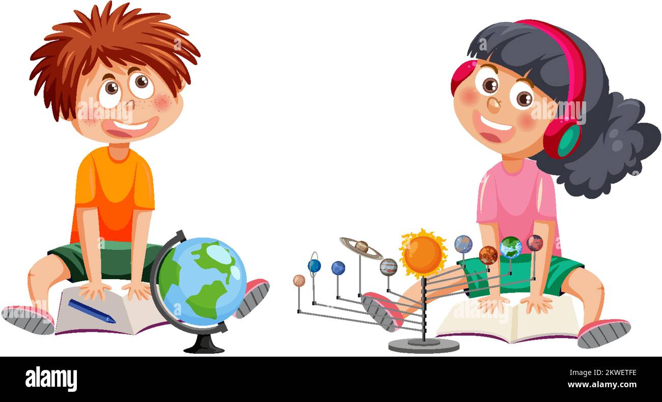 Cartoon kids learning astronomy illustration Stock Vector Image & Art ...