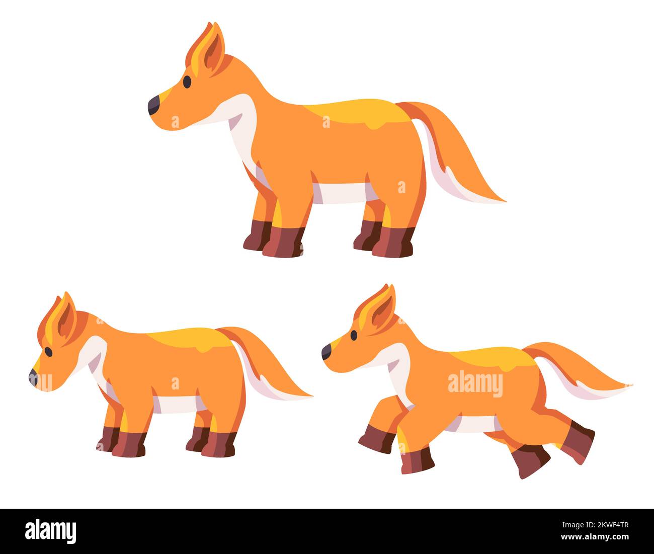 Wolf fox cute design illustration set collection of running standing ...