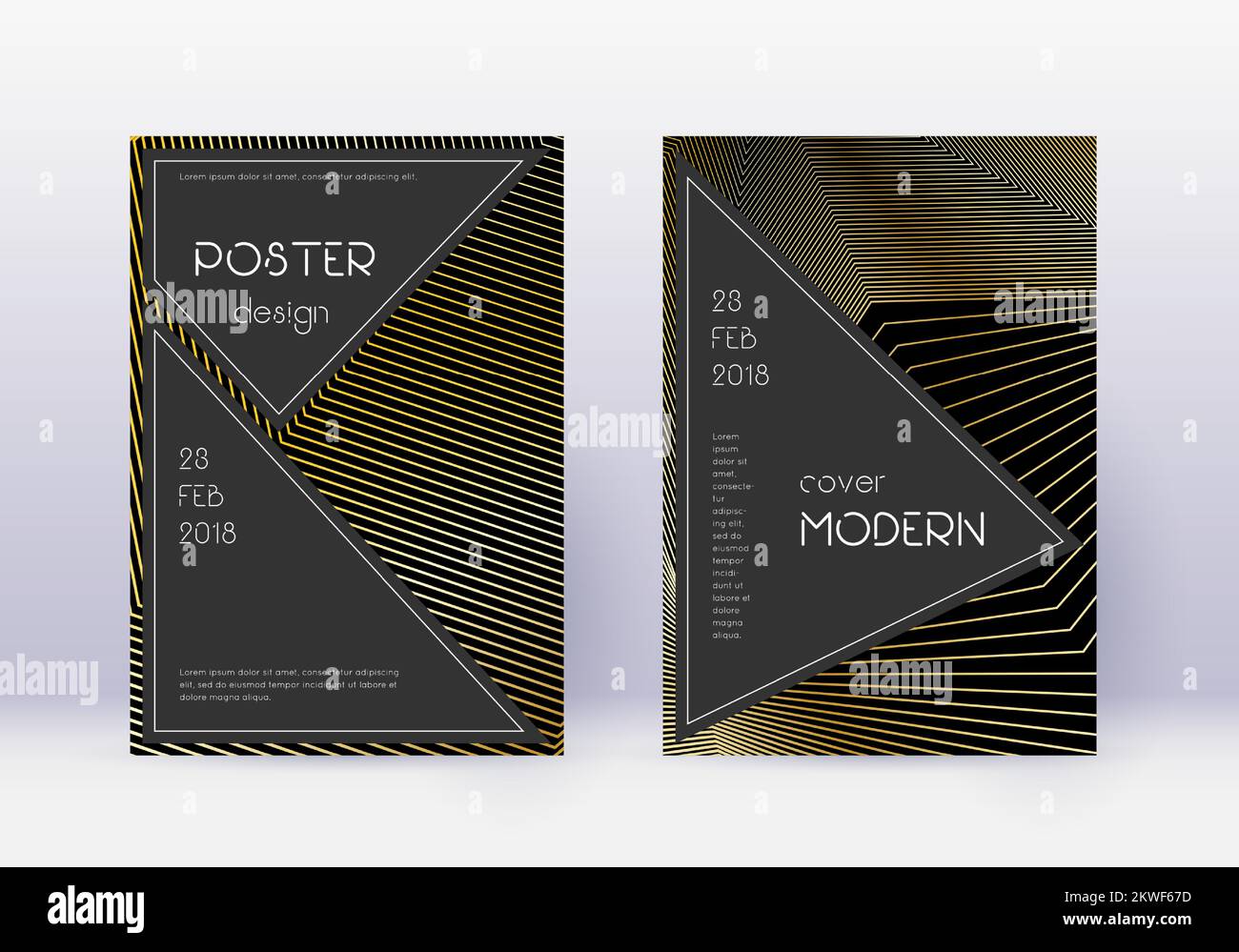 Black cover design template set. Gold abstract lines on black ...
